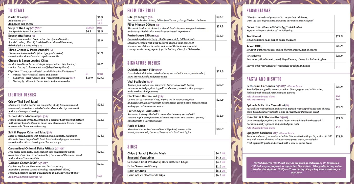 Menu at Club Ringwood, Ringwood