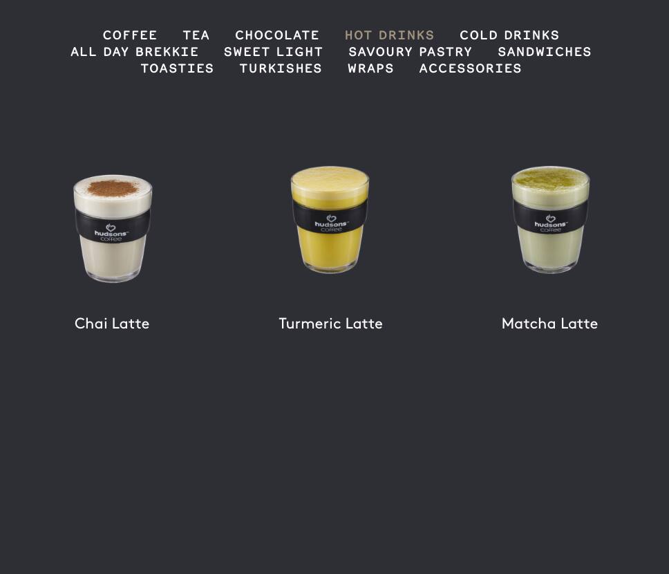 Menu at Hudsons Coffee restaurant, Brisbane City, 111 George St