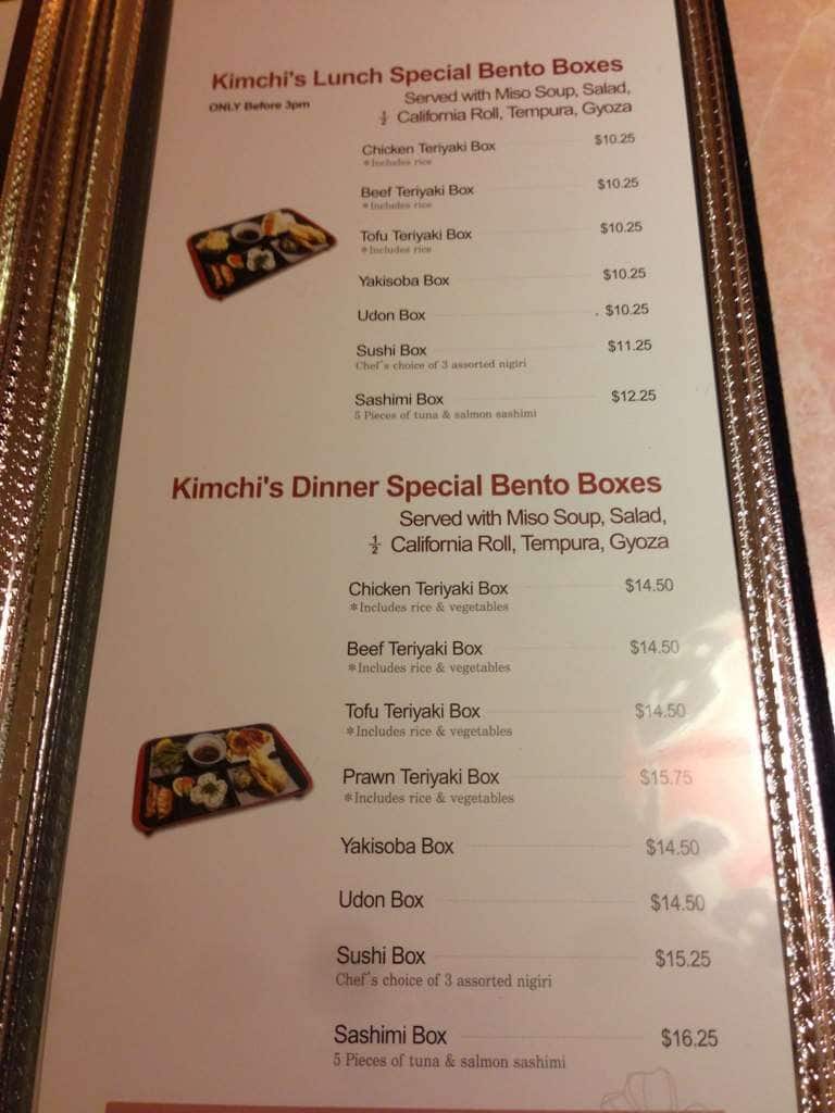 Menu at Kimchi Restaurant, Hope