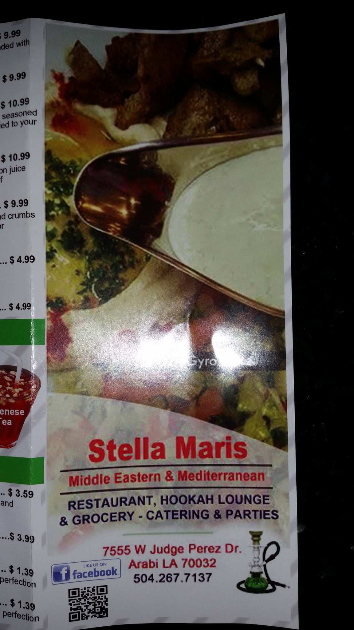 Menu at Stella Maris Cafe, Arabi