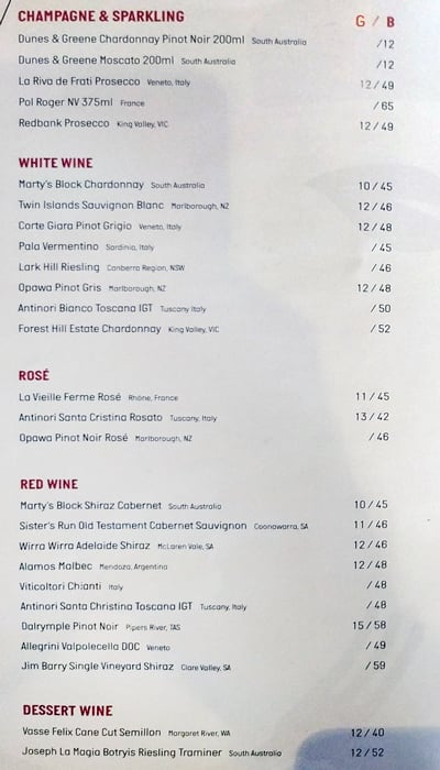 Menu at il Bacio cafe, Haymarket