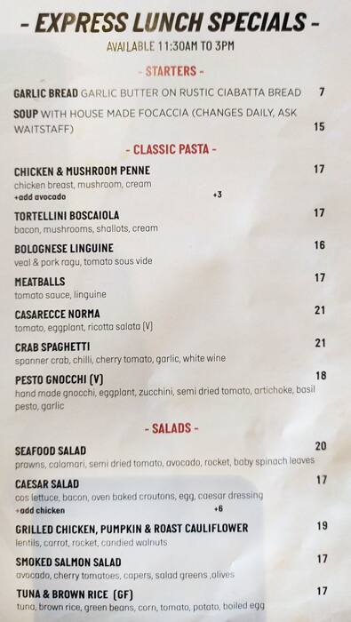Menu at il Bacio cafe, Haymarket