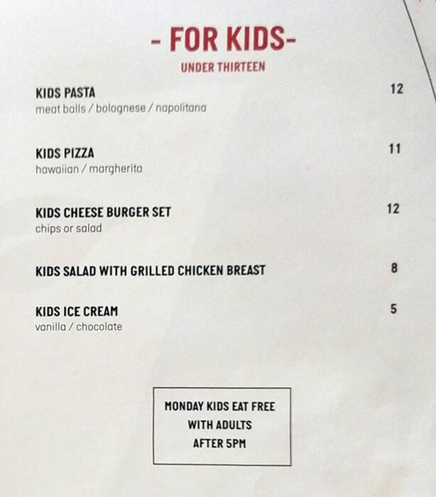 Menu at il Bacio cafe, Haymarket