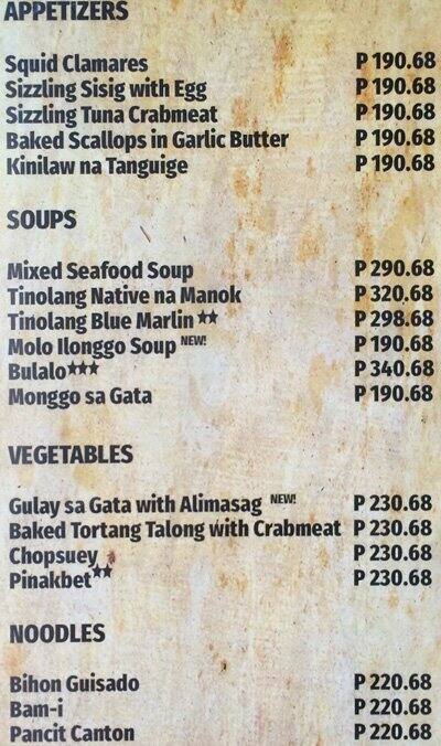 Carta del restaurante Captain A's Seafood Grill, Cebú, Don Jose Avila St