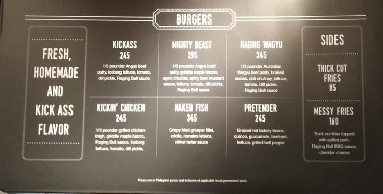 Raging Bull Burgers - Shangri-La at the Fort Menu - Zomato Philippines