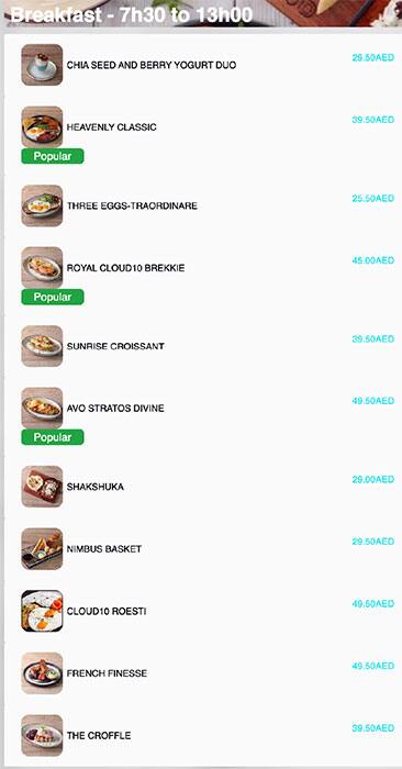 Menu of Cloud 10 Cafe, Jumeirah Village, Dubai