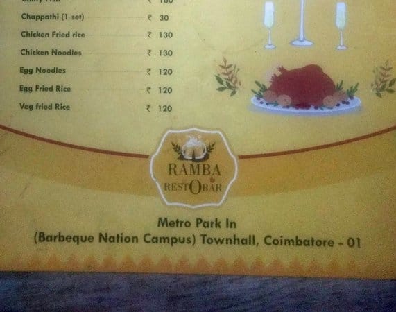 Menu at Ramba Resto Bar, Coimbatore, Shop No: 100