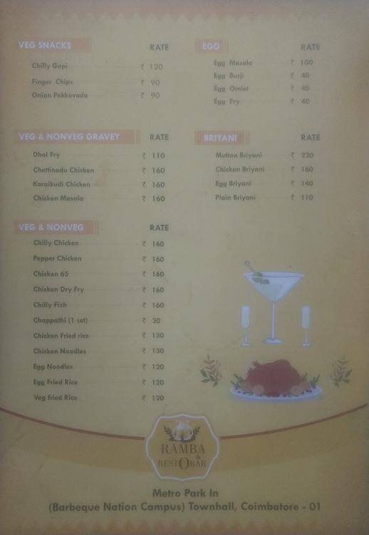 Menu at Ramba Resto Bar, Coimbatore, Shop No: 100
