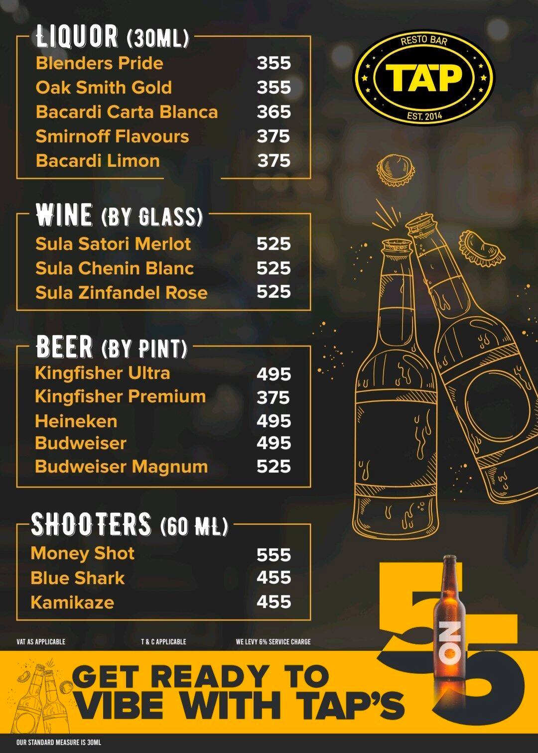 Menu of TAP, Juhu, Mumbai