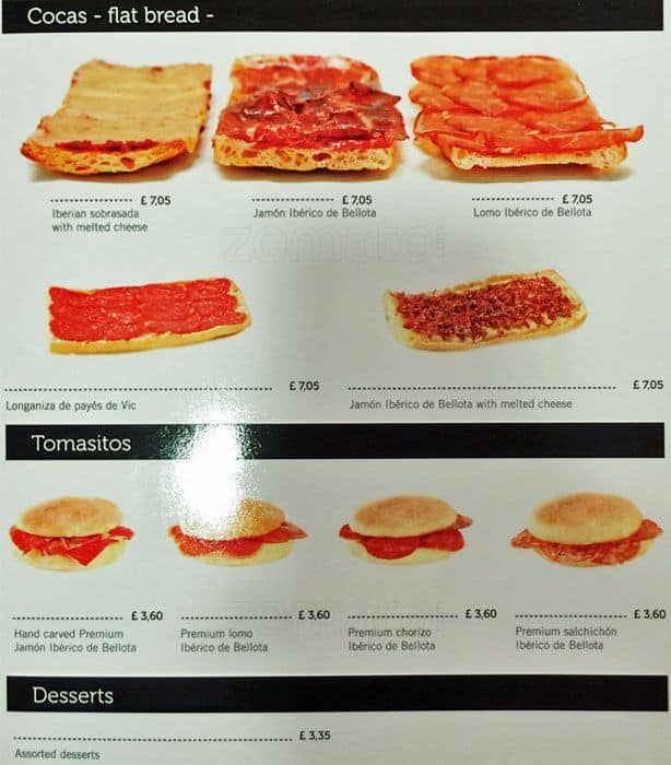 Menu at Enrique Tomas, London, 68 Neal Street