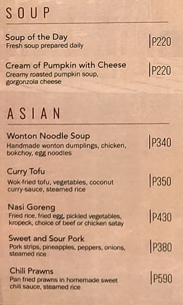 Menu at Veranda - Taal Vista Hotel restaurant, Laurel