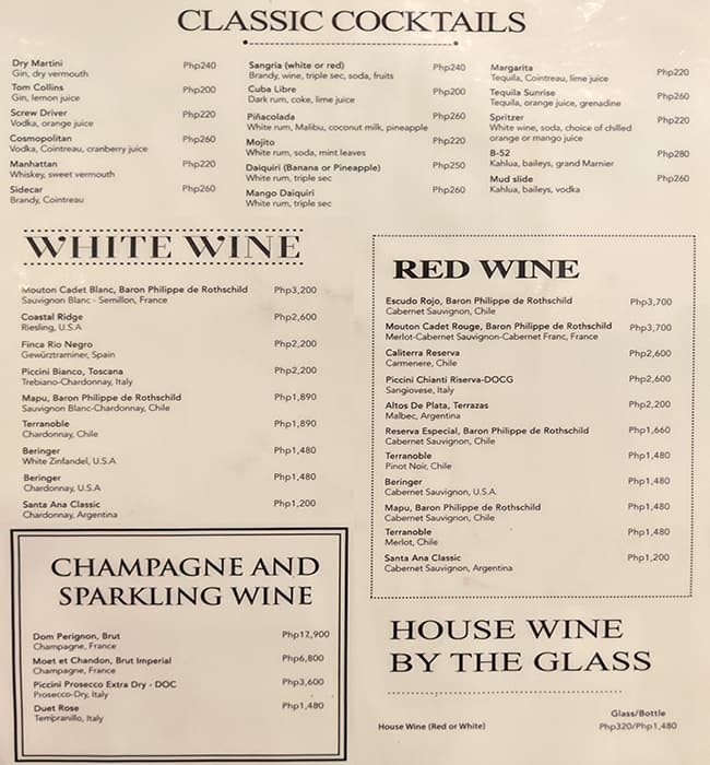 Menu at Veranda - Taal Vista Hotel restaurant, Laurel