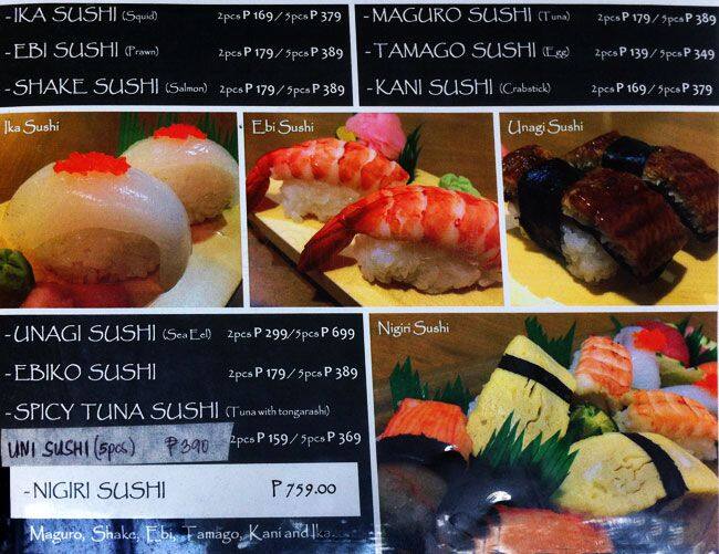 Carta del restaurante Onkei, Makati