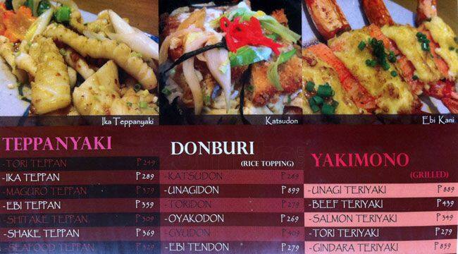 Carta del restaurante Onkei, Makati