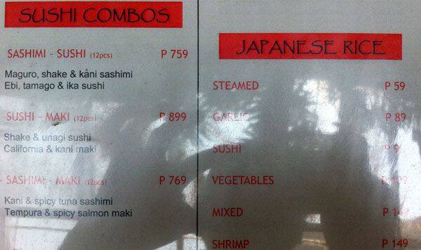 Carta del restaurante Onkei, Makati