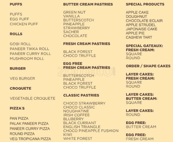 Menu at Adyar Bakery, Chennai, 1/1