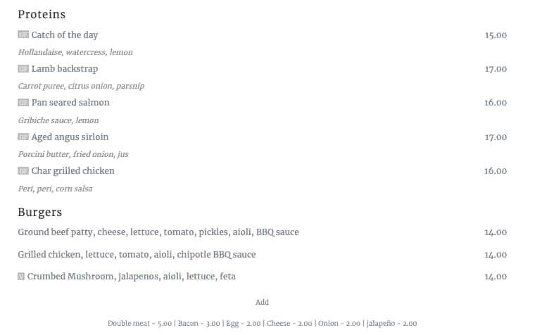 Menu at St John's Bar and Restaurant, Wellington