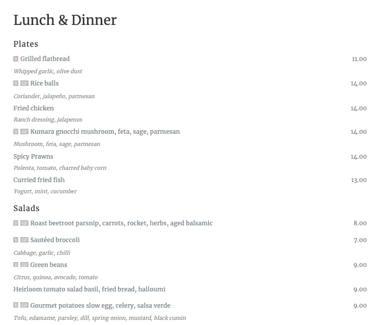 Menu at St John's Bar and Restaurant, Wellington