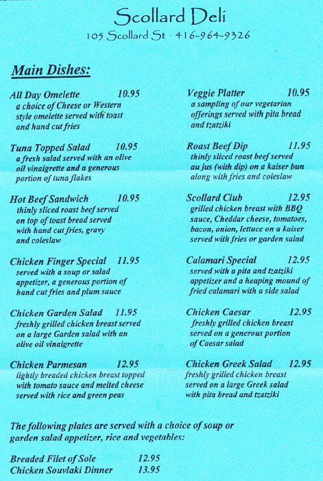 Menu at Scollard Variety & Deli Inc cafe, Toronto