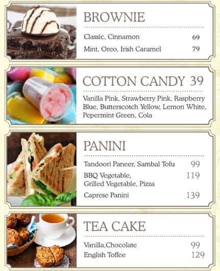 Menu at Hug, Chandigarh