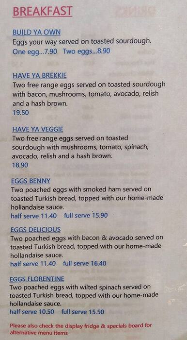 Menu at Cafe Have Ya Bean, Upwey