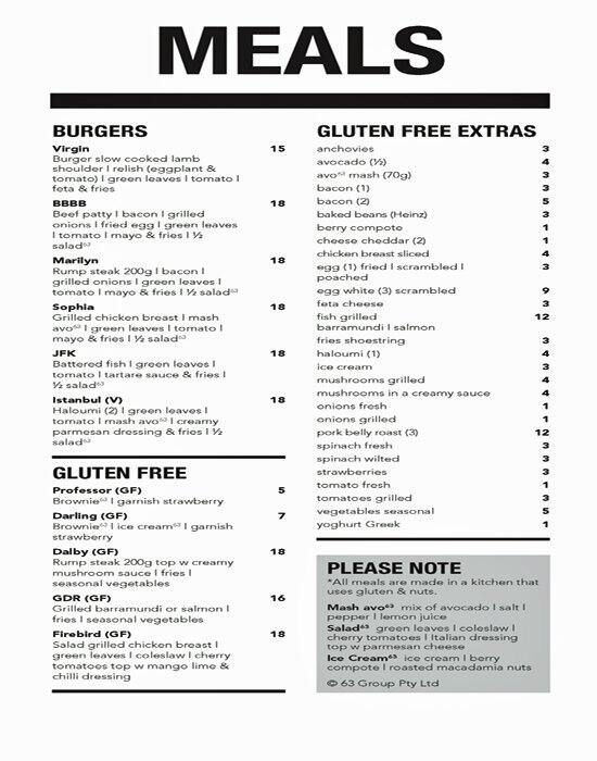 Menu at Monk & Grind cafe, Fortitude Valley