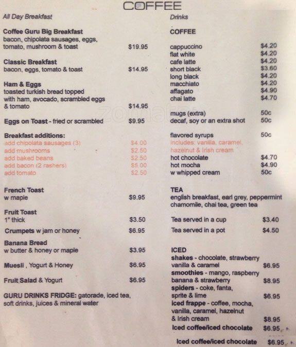 Coffee Guru Menu, Menu for Coffee Guru, Brisbane CBD, Brisbane ...