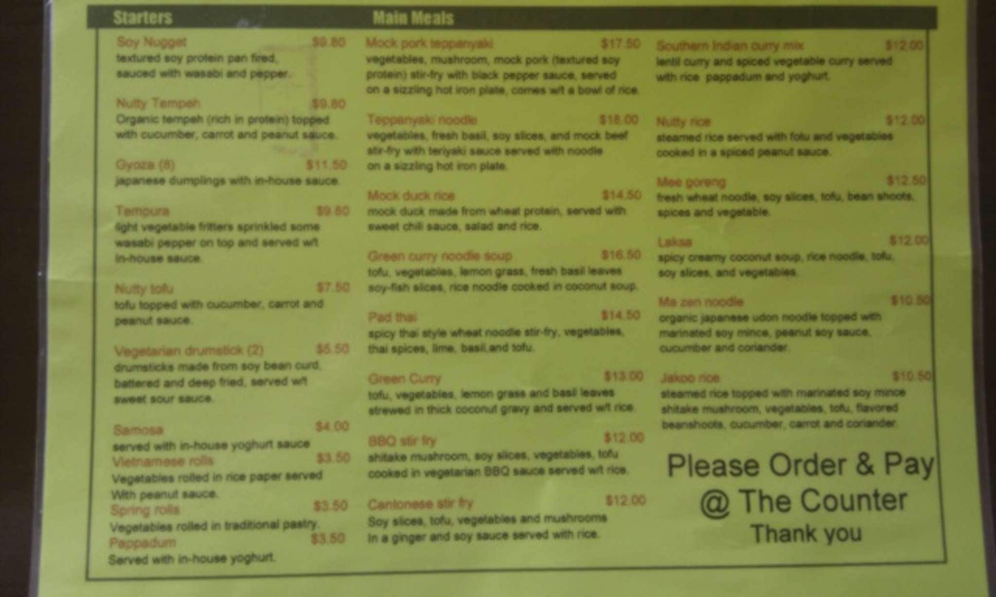 Menu at Chat For Tea Vegetarian Restaurant, Ballarat Central