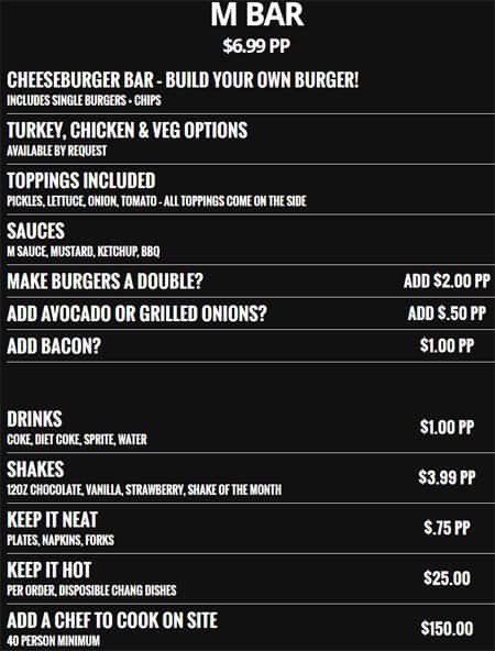 Menu at M Burger restaurant, Chicago, 835 N Michigan Ave