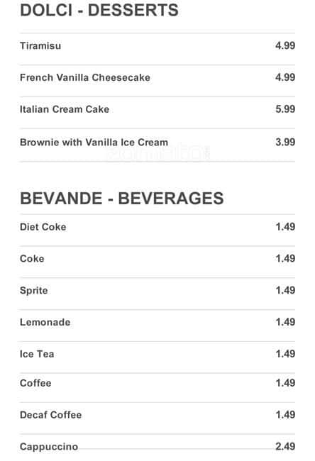 Menu at Incanto Italian Cafe, Spring