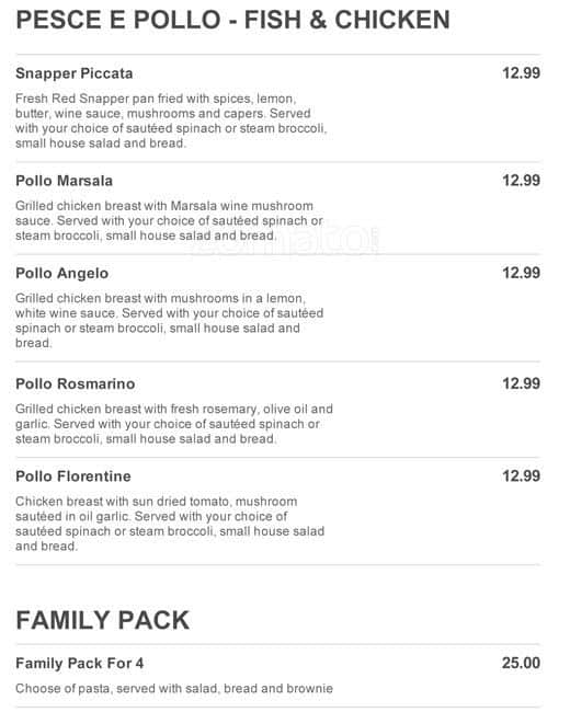 Menu at Incanto Italian Cafe, Spring