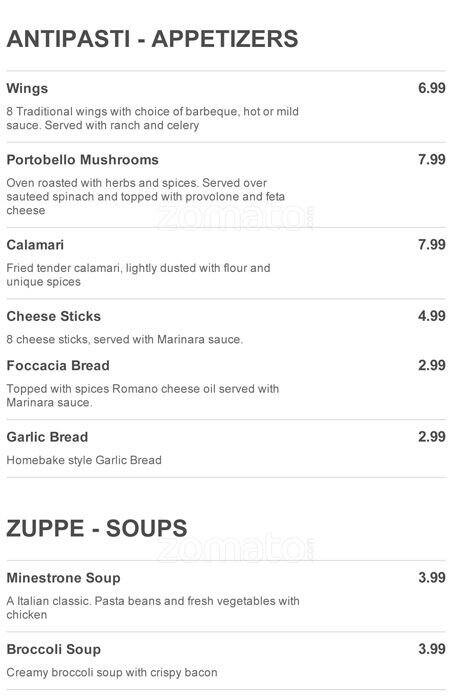 Menu at Incanto Italian Cafe, Spring