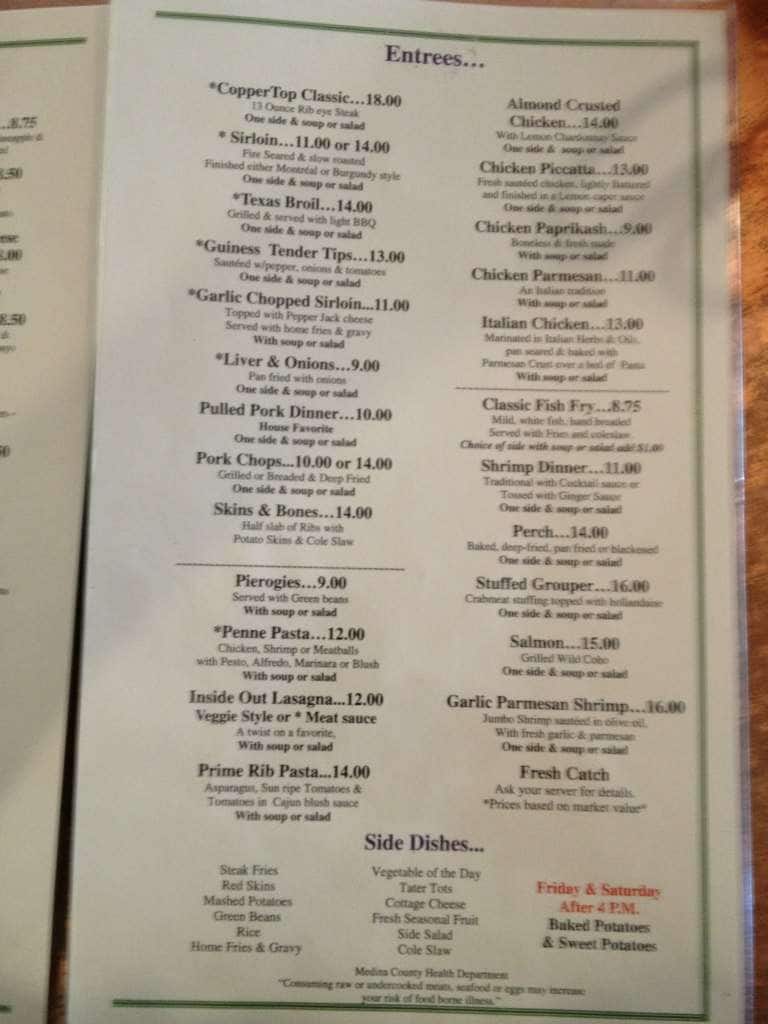 Menu at Coppertop Golf Club, Brunswick