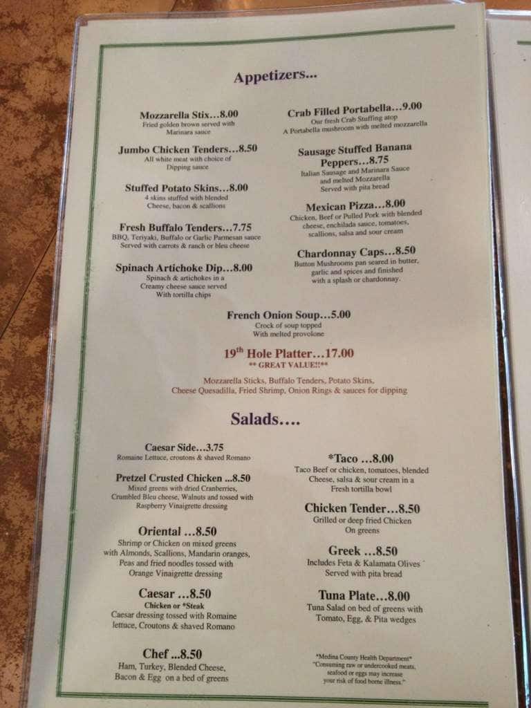 Menu at Coppertop Golf Club, Brunswick