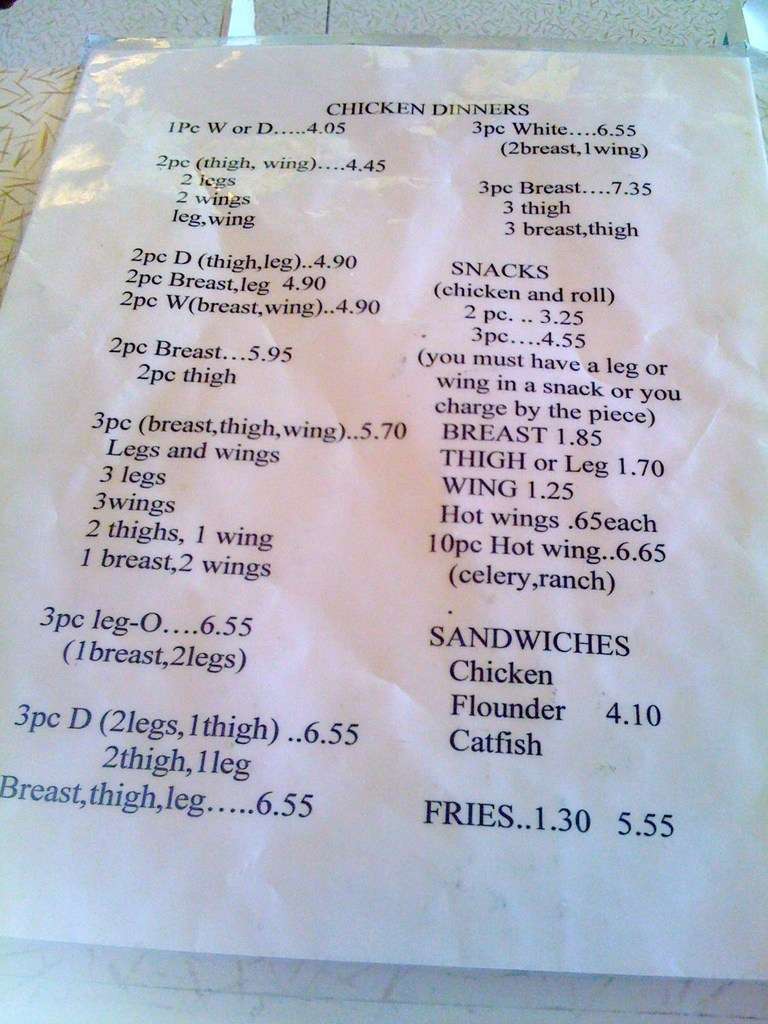 Menu at Olde Dixie Fried Chicken restaurant, Pine Castle, S Orange Ave