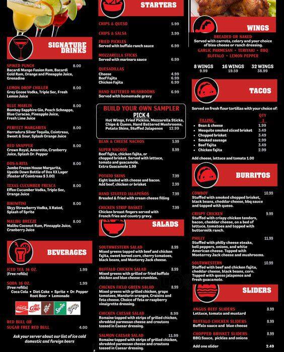 Menu at Sideliners Grill pub & bar, San Antonio, Henderson Pass