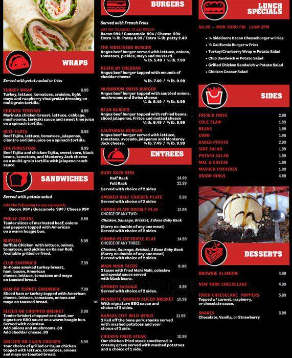 Menu at Sideliners Grill pub & bar, San Antonio, Henderson Pass