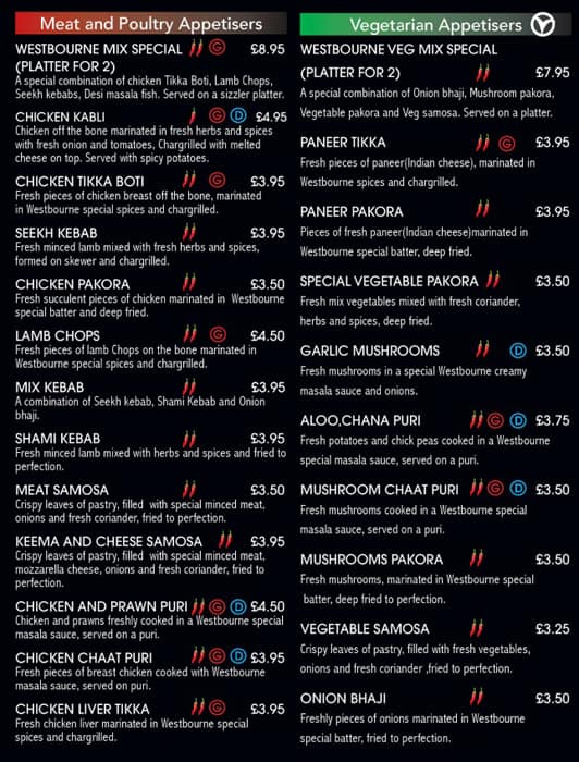 Menu at Westbourne Spice restaurant, Otley