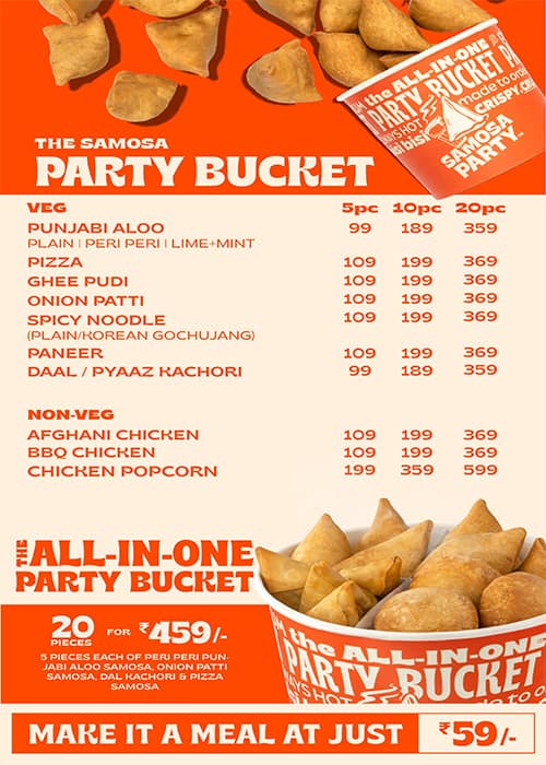 Menu of Samosa Party, Indiranagar, Bangalore
