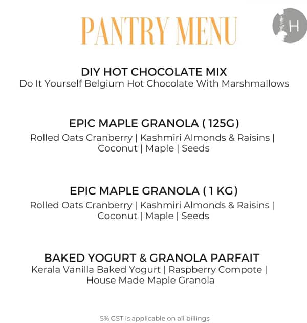 Menu of Handmade, Assagao, Goa