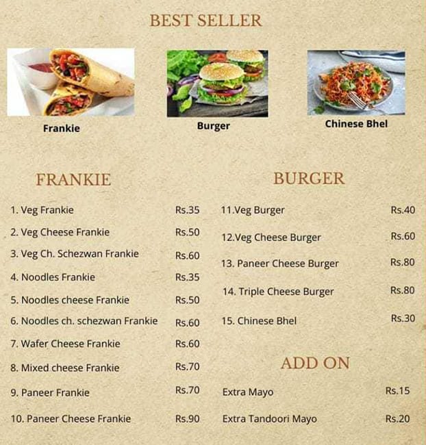 Menu of Alok Frankie Corner, Dadar Shivaji Park, Mumbai