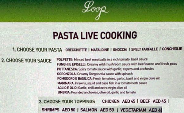 Menu at Loop cafe, Dubai, Exhibition Gate Hall Sheikh Zayed Rd