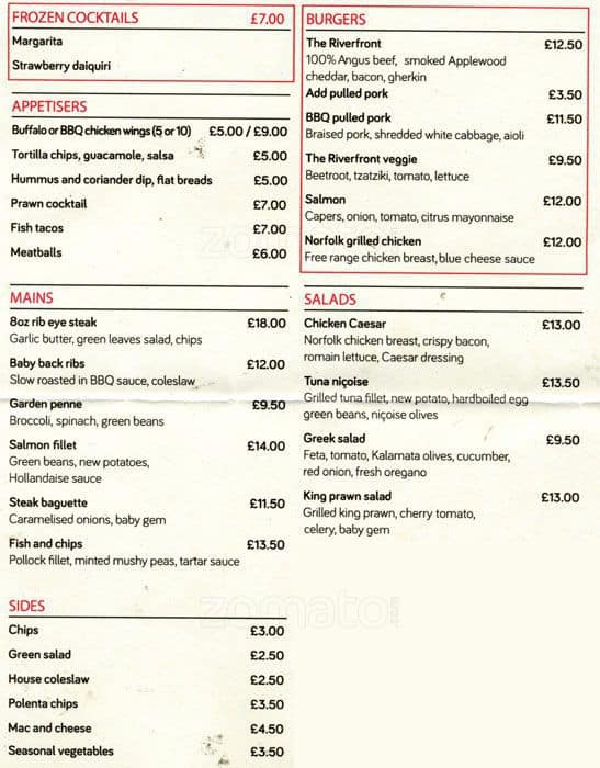 Menu at BFI Riverfront pub & bar, London