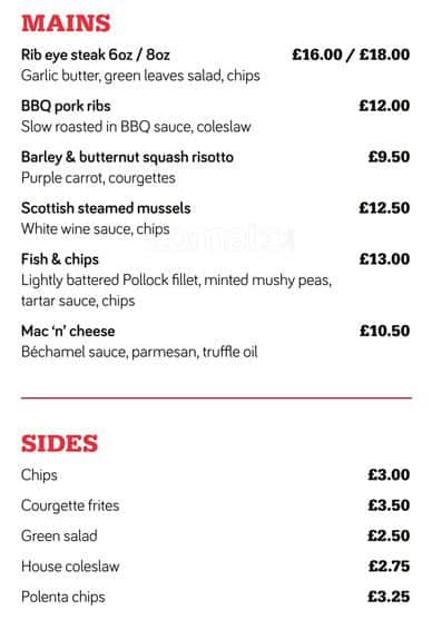 Menu at BFI Riverfront pub & bar, London