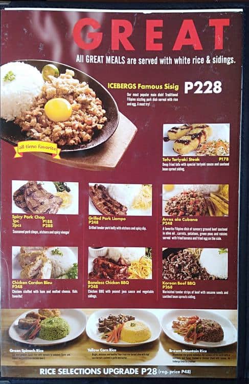 Menu at Icebergs desserts, Quezon City, Sky Garden