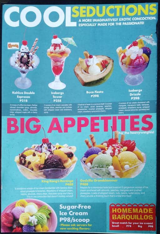 Menu at Icebergs desserts, Quezon City, Sky Garden