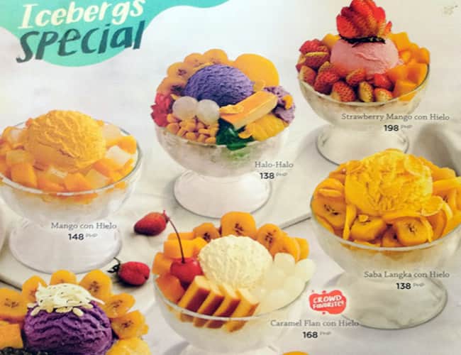 Menu at Icebergs desserts, Pasay, SM by the Bay