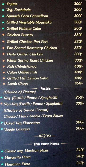 Menu at water, Hyderabad, Plot 51