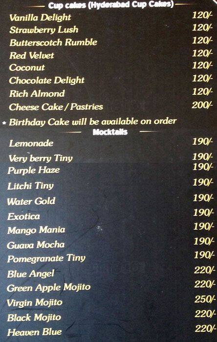 Menu at water, Hyderabad, Plot 51
