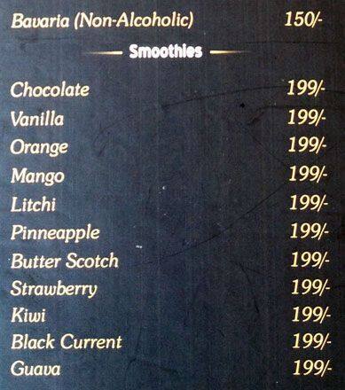 Menu at water, Hyderabad, Plot 51